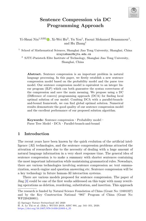 Pdf Sentence Compression Via Dc Programming Approach