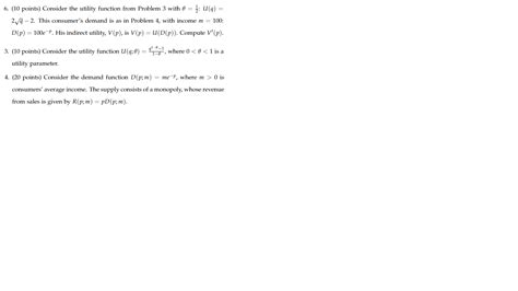 Solved Points Consider The Utility Function From Chegg
