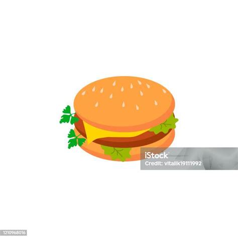 햄버거 패스트 푸드 버거 평면 고립 벡터 아이콘입니다 패스트 푸드 정크 지방 식사 레스토랑 메뉴 디자인입니다 간식 먹는 개념 감자 요리에 대한 스톡 벡터 아트 및 기타