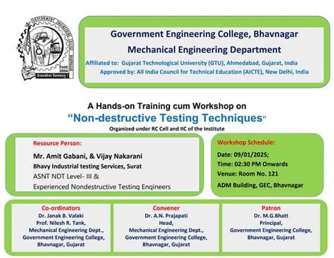 Non Destructive Testing Techniques Wokshop Ppt