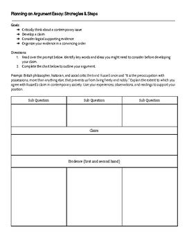 AP Language Argument Essay Planner By Alecia Markgraf S Teaching Resources