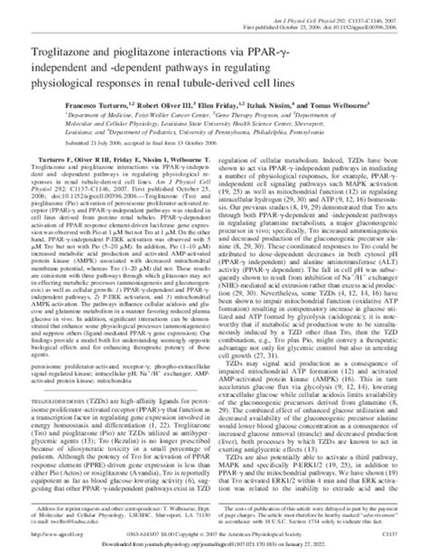 Pdf Troglitazone And Pioglitazone Interactions Via Ppar γ Independent And Dependent Pathways