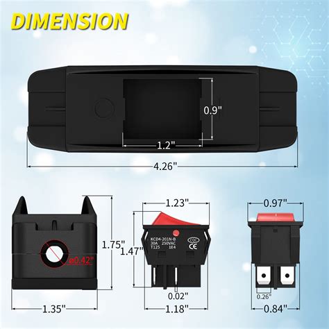 Snapklik Com Inline Cord Switch 30A 250V 120V AC Heavy Duty ON Off Switch DPST 4 Pin KCD2 In
