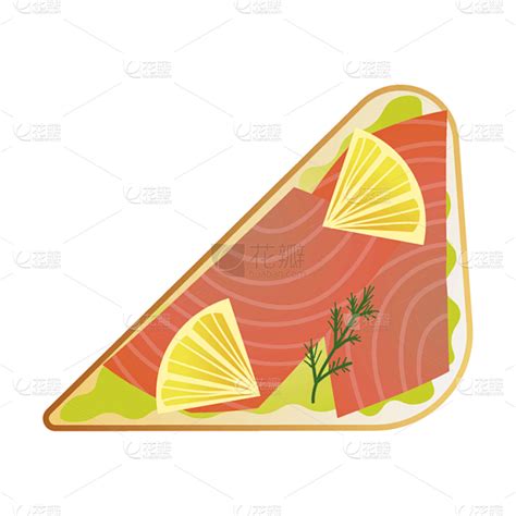 莳萝 绘画插图 矢量 三文鱼 柠檬 三明治 黑面包 法式长棍面包 传统 蔬菜