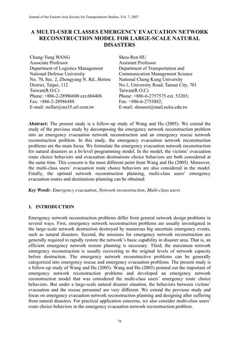 Pdf A Multi User Classes Emergency Evacuation Network Reconstruction Model For Large Scale