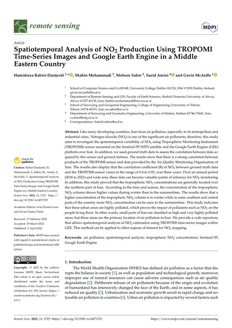 Pdf Spatiotemporal Analysis Of No2 Production Using Tropomi Time