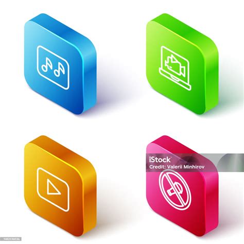 아이소메트릭 라인 음악 음표 톤 온라인 재생 비디오 재생 버튼 및 마이크 음소거 아이콘을 설정합니다 벡터 3차원 형태에 대한 스톡 벡터 아트 및 기타 이미지 Istock
