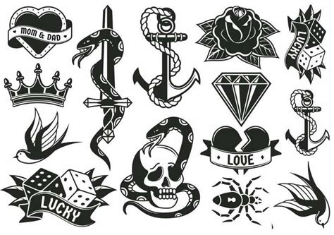 Old School Tattoo Symbols Temporary Tattoos A5 Sheet Etsy