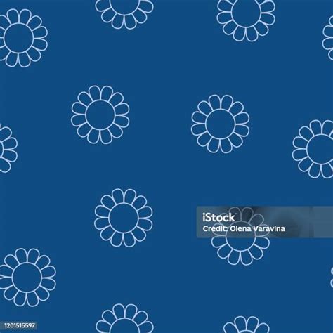 클래식 블루 배경 추상심한 꽃 장식에 심플한 화이트 윤곽 꽃의 반복 패턴 0명에 대한 스톡 벡터 아트 및 기타 이미지 0명 꽃 식물 꽃잎 Istock