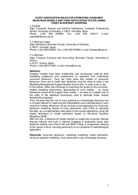 Pdf Fuzzy Association Rules For Estimating Consumer Behaviour Models And Their Application To