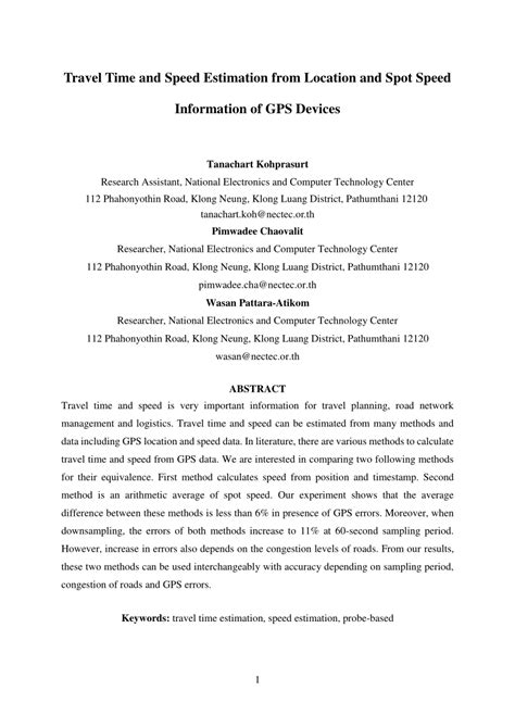 Pdf Travel Time And Speed Estimation From Location And Spot Speed Information Of Gps Devices