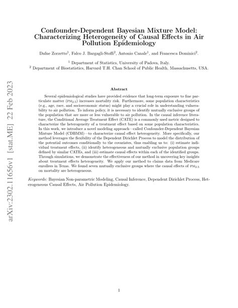 Pdf Confounder Dependent Bayesian Mixture Model Characterizing Heterogeneity Of Causal