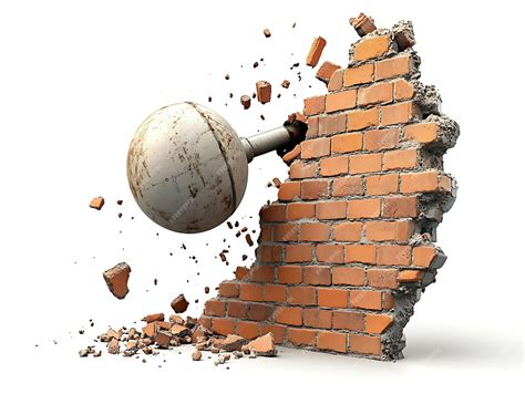 Breaking Through A 3d Render Of A Wrecking Ball Crushing A Brick Wall Premium Ai Generated Image