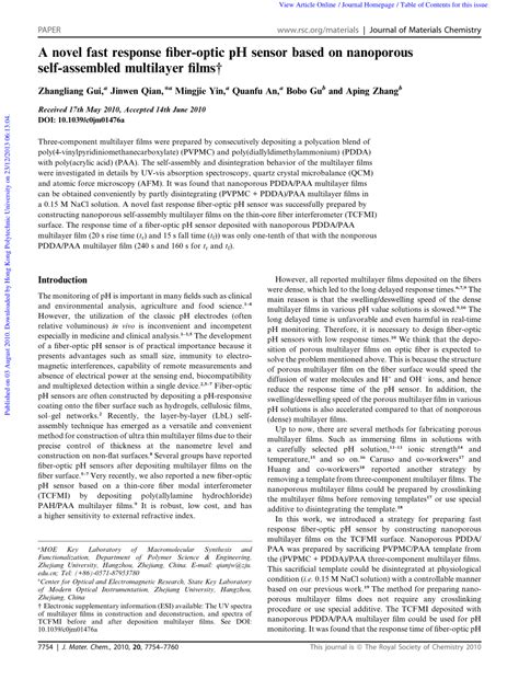 Pdf A Novel Fast Response Fiber Optic Ph Sensor Based On Nanoporous Self Assembled Multilayer