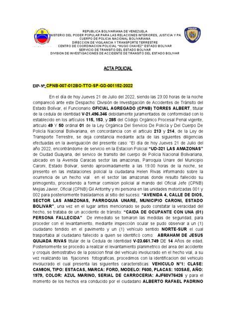 Modelo De Acta Policial En Venezuela Pdf Policía Cumplimiento De