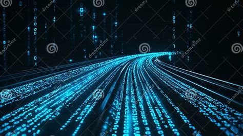 data streams binary data motion on a digital road 3d illustration of