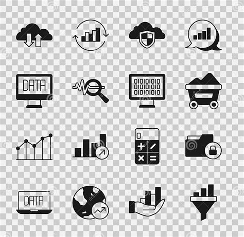 Set Sales Funnel With Chart Folder And Lock Coal Mine Trolley Cloud Shield Search Data