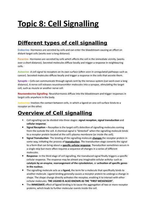 Cell Signalling Notes Topic Cell Signalling Different Types Of Cell Signalling Endocrine