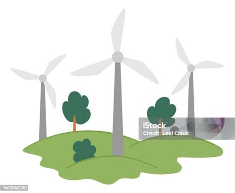 벡터 풍력 발전기 또는 터빈 아이콘입니다 대체 에너지원 그림 환경 친화적 인 개념 생태 전기 장비 그림 귀여운 지구의 날 풍경이나 장면 풍력발전기에 대한 스톡 벡터 아트 및