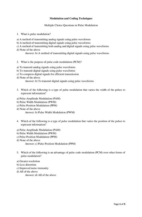 Modulation And Coding Techniques Modulation And Coding Techniques Multiple Choice Questions In