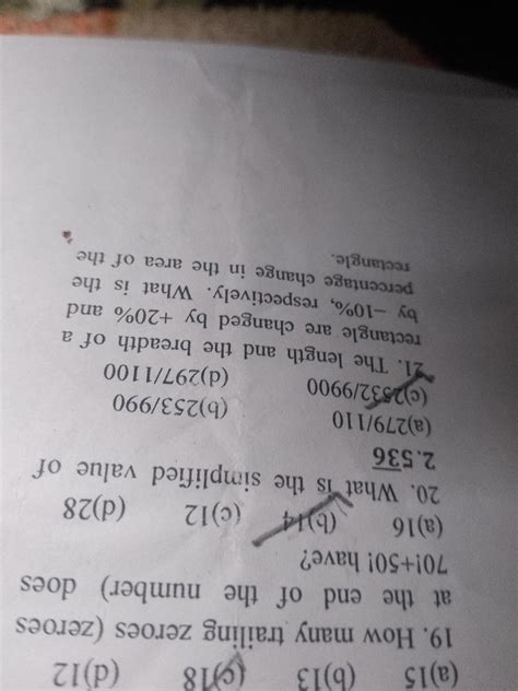 A 15 B 13 C 18 D 12 19 How Many Trailing Zeroes Zeroes At The End Of The Number Does 70 50