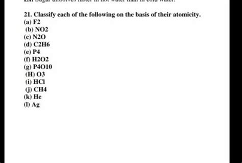 Classify Each Of The Following On The Basis Of Their Atomicity Filo