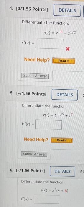 solved differentiate the function r z z−8−z1 2 r′ z