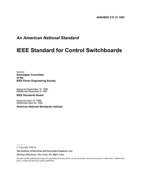 Ansi Ieee C37 21 1985 Ieee Standard For Control Switchboards