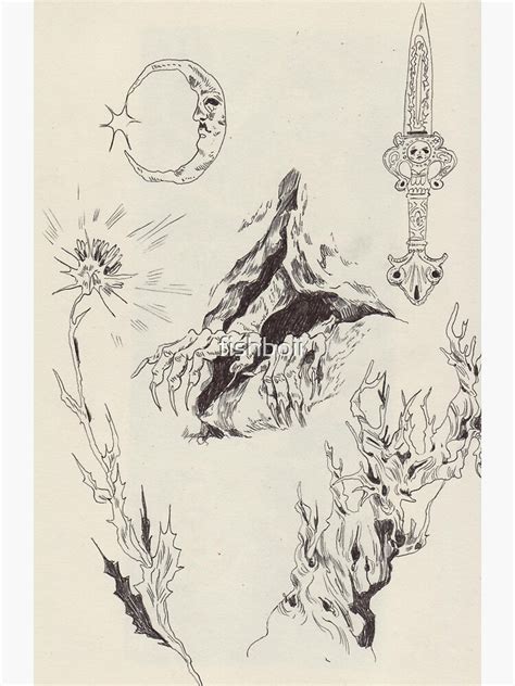 Medieval Fantasy Moon Dagger And Crooked Trees Illustration Art
