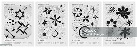 미래 지향적인 복고풍 벡터 미니멀리즘 포스터 3d 이상한 와이어프레임은 기하학적 모양의 그래픽을 형성합니다 잔인함과 실루엣 기본 인물에서 영감을 받은 현대적인 디자인 세트