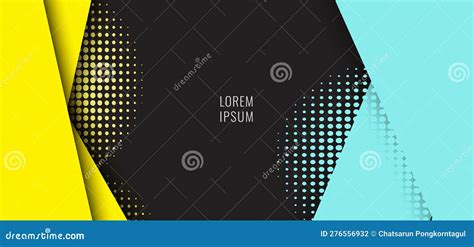 Abstract Yellow And Blue Stripes Overlapping Layer With Halftone Effect
