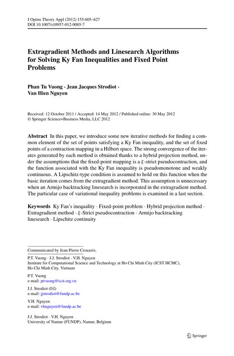Pdf Extragradient Methods And Linesearch Algorithms For Solving Ky Fan Inequalities And Fixed