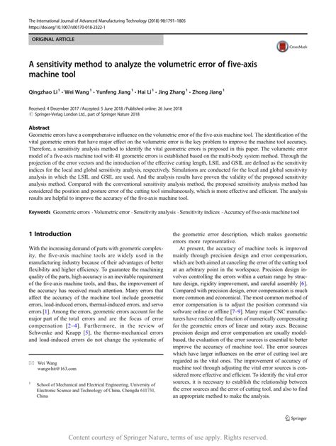 A Sensitivity Method To Analyze The Volumetric Error Of Five Axis Machine Tool Request Pdf
