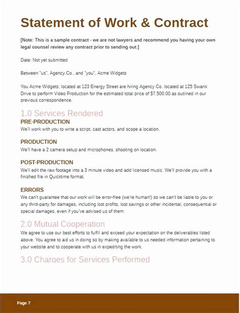Contractor Statement Of Work Template Elegant Template Sow Document