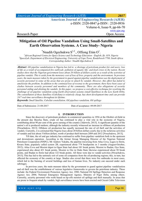 Mitigation Of Oil Pipeline Vandalism Using Small Satellites And Earth