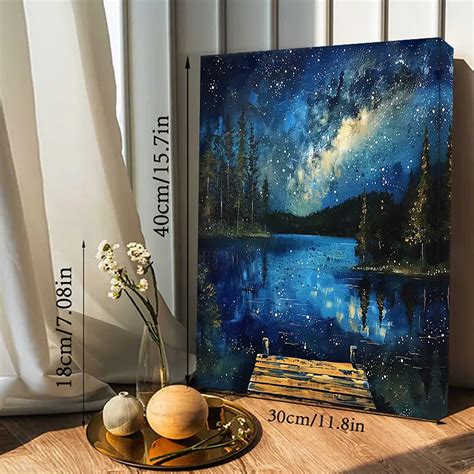 빈티지 별이 빛나는 밤하늘 캔버스 월 아트 가족 테마 나무 프레임 프린트 벽걸이 침실 장식 홈 데코 선물 바 Temu