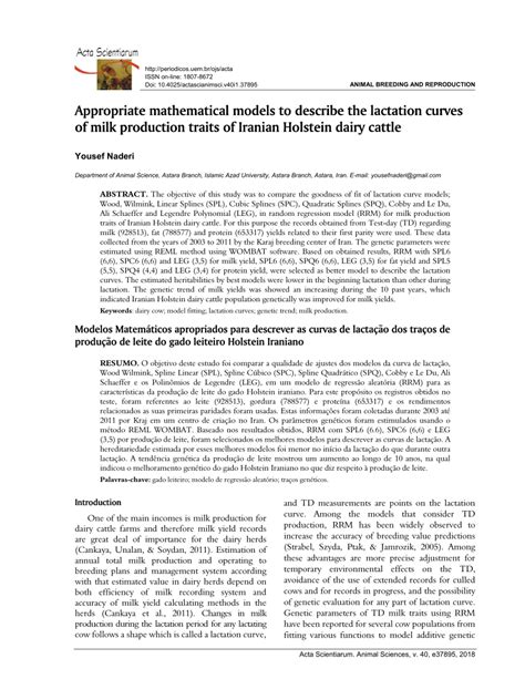 Pdf Appropriate Mathematical Models To Describe The Lactation Curves