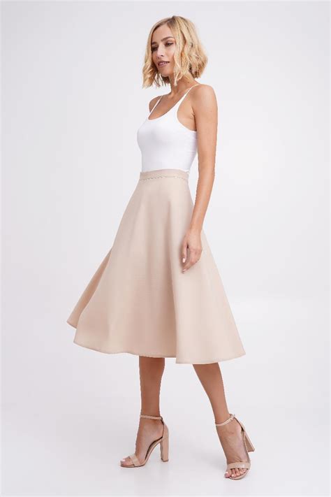 Жіноча спідниця кльош міді бежева 27580 Beige Vk Podium