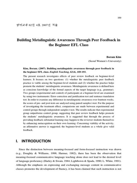 Building Metalinguistic Awareness Through Peer Feedback In Pdf