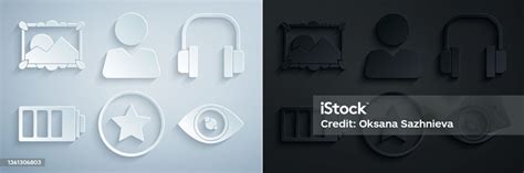 설정 별 헤드폰 배터리 충전 수준 표시기 눈 친구 및 그림 풍경 아이콘을 추가합니다 벡터 1위에 대한 스톡 벡터 아트 및 기타 이미지 Istock
