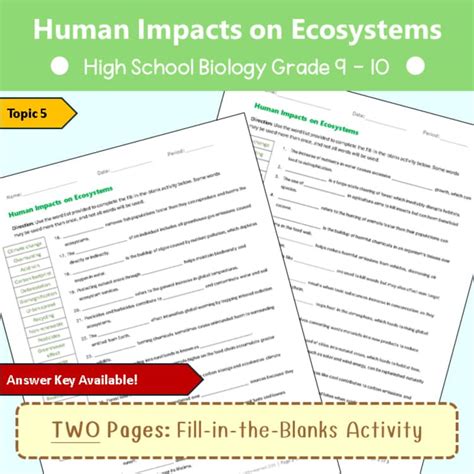 High School Biology Human Impacts Ecosystems Fill In The Blanks Activities