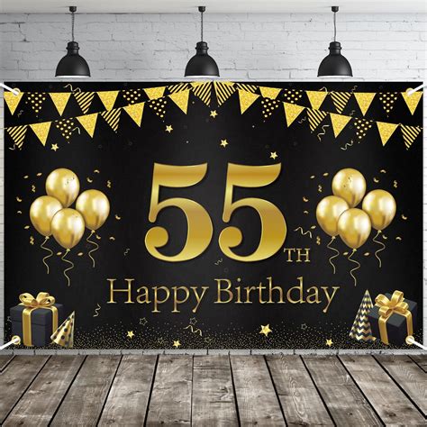 Joyky Happy 55th Birthday Banner Black Gold 55th Birthday