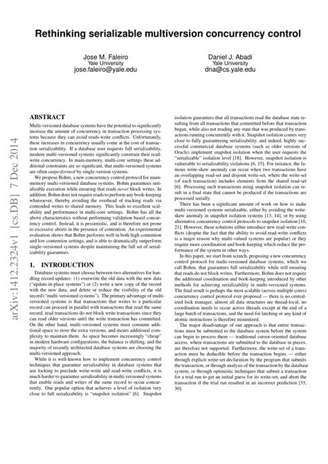 Pdf Rethinking Serializable Multiversion Concurrency Control