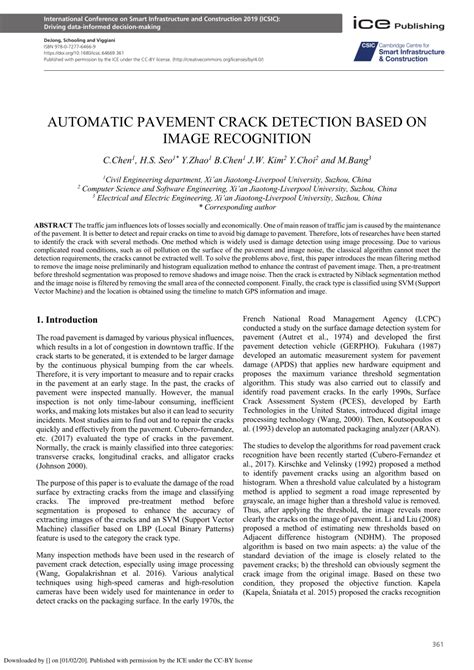 PDF Automatic Pavement Crack Detection Based On Image Recognition