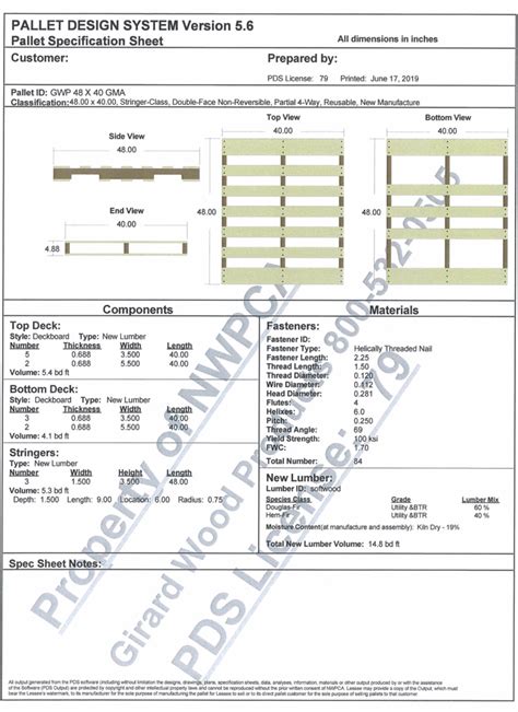 Pallet Specification Sheet