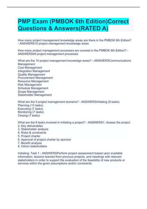 Pmp Exam Pmbok 6th Edition Correct Questions And Answers Rated A Pmp Stuvia Us