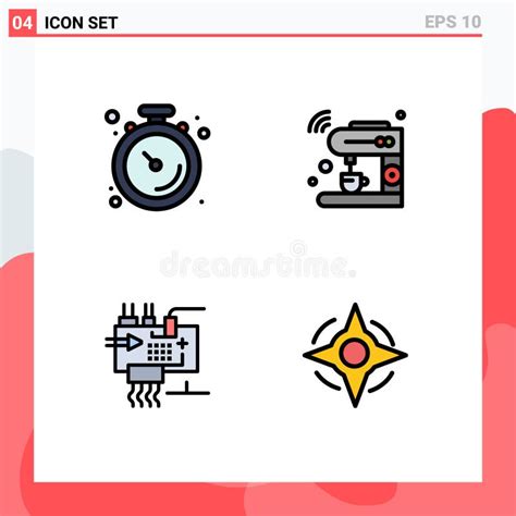 4 Universal Filledline Flat Color Signs Symbols Of Clock Assemble Stopwatch Iot Electronics