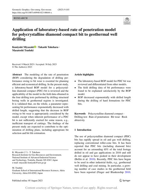 Pdf Application Of Laboratory Based Rate Of Penetration Model For Polycrystalline Diamond