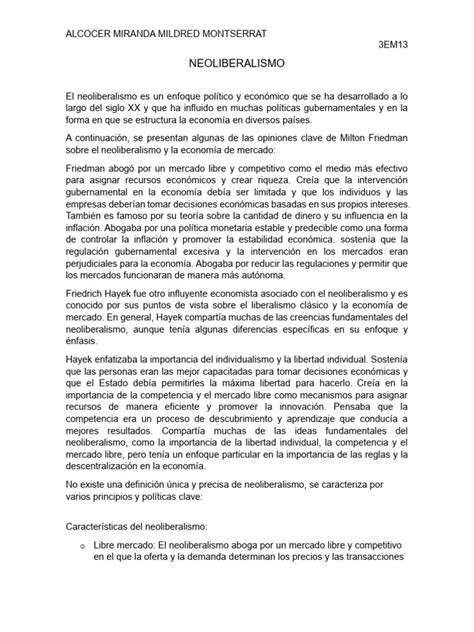 Neoliberalismo Pdf Neoliberalismo Mercado Libre
