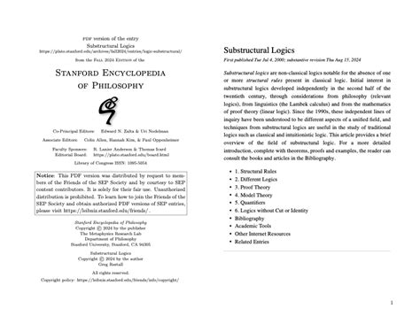 Friends Of The Sep Society Preview Of Substructural Logics Pdf